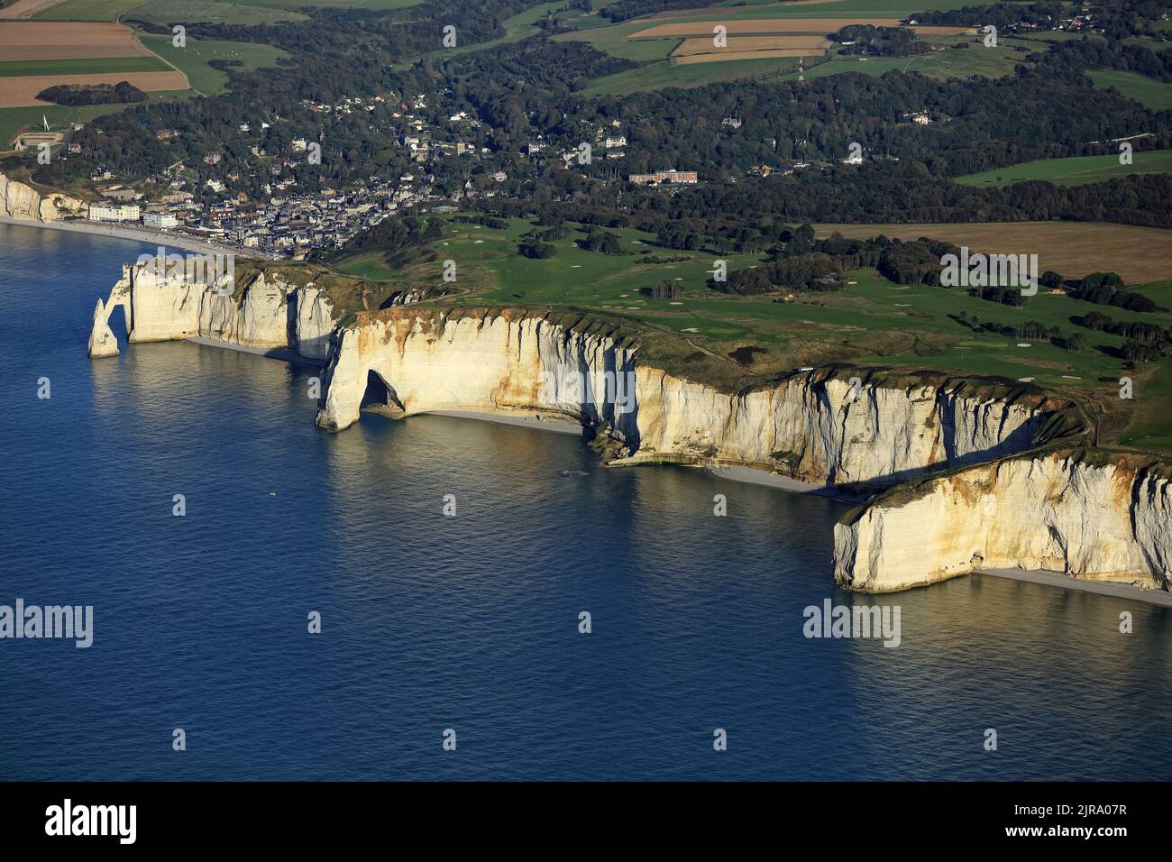 Etretat (Normandy, northern France): aerial view of the limestone ...