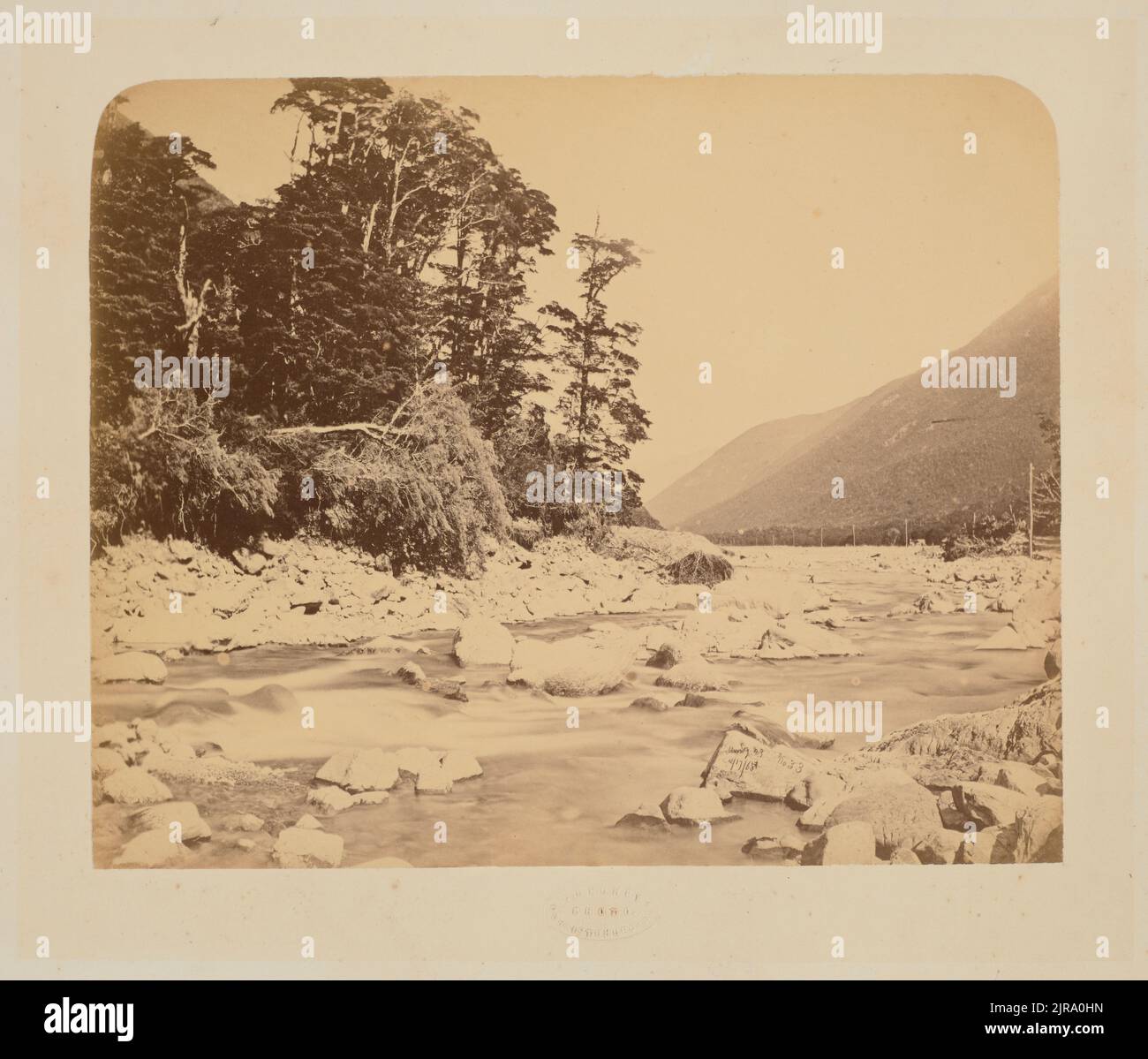 View on the Bealey River, looking east, 1868, Canterbury, by Daniel ...