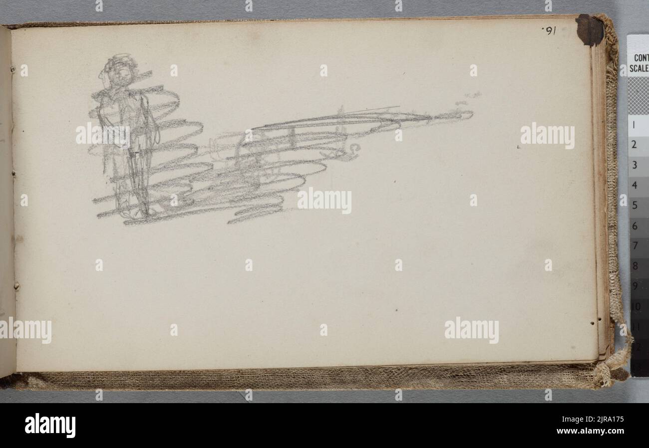 Figure drawing scribbled out with pencil. From: Marine and Marken ...