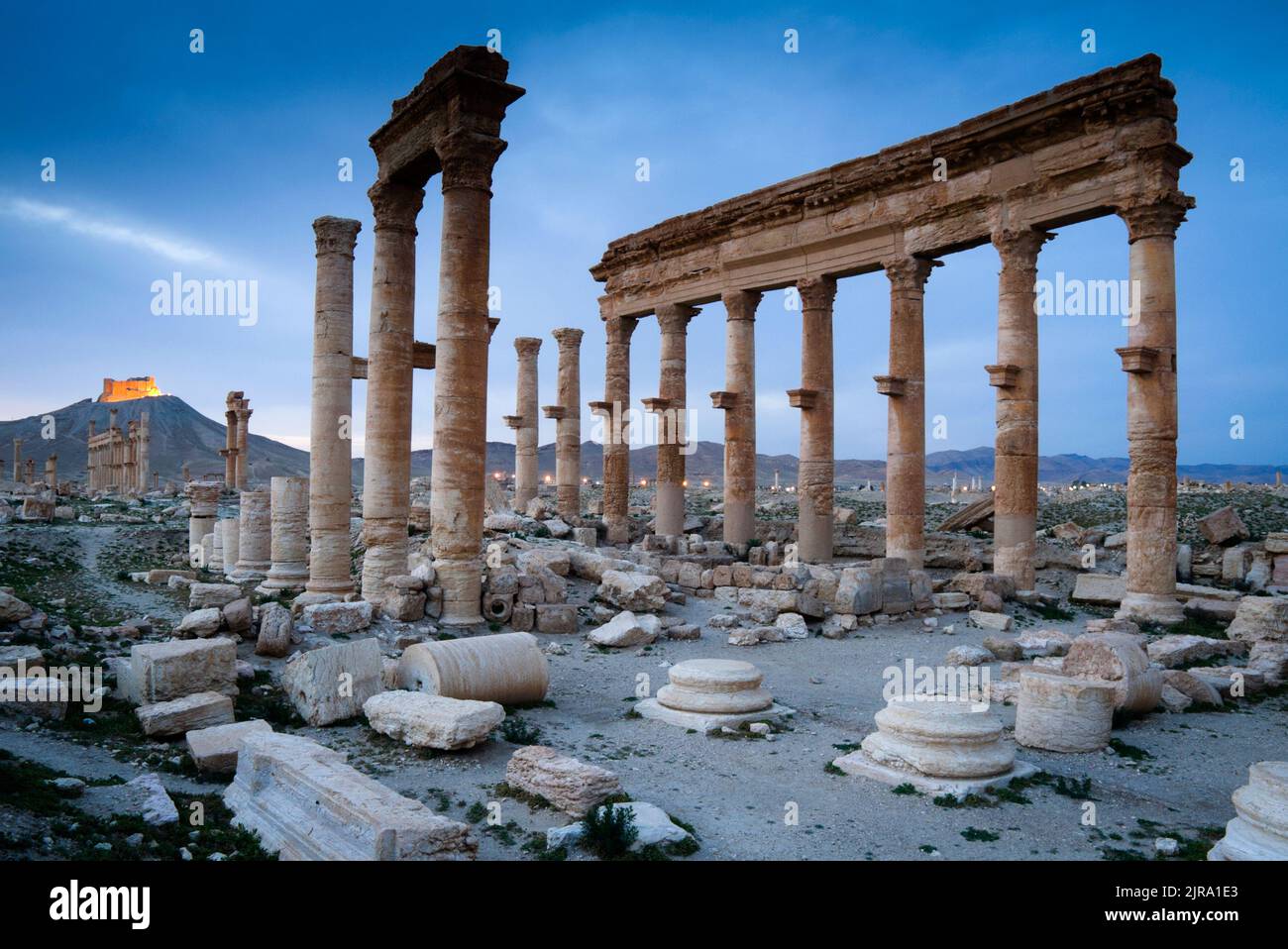 The street of the Great Colonnade at Palmyra ancient city ruins ...