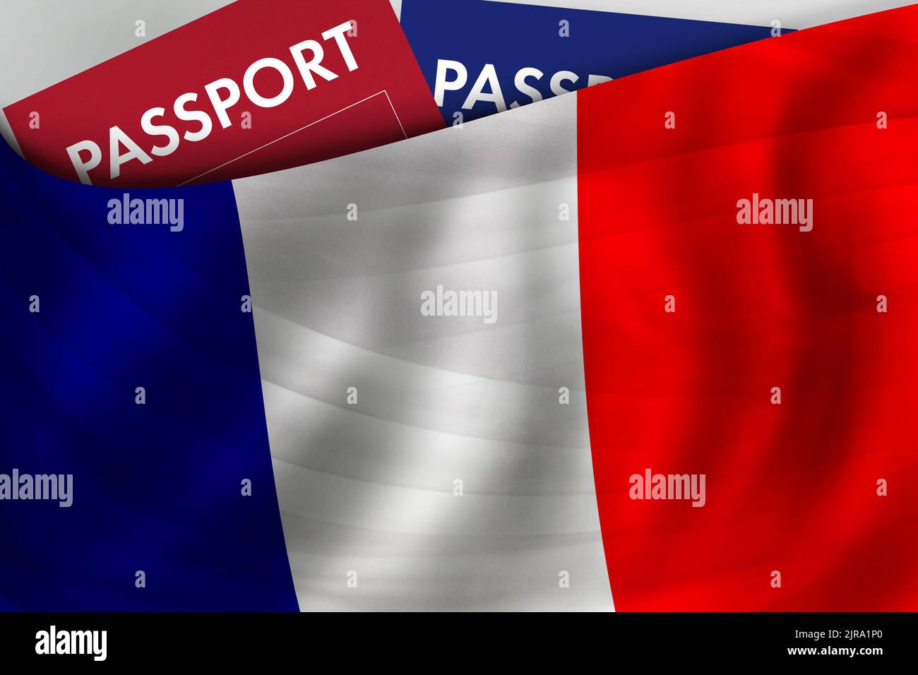 French flag background and passport of France. Citizenship, official ...