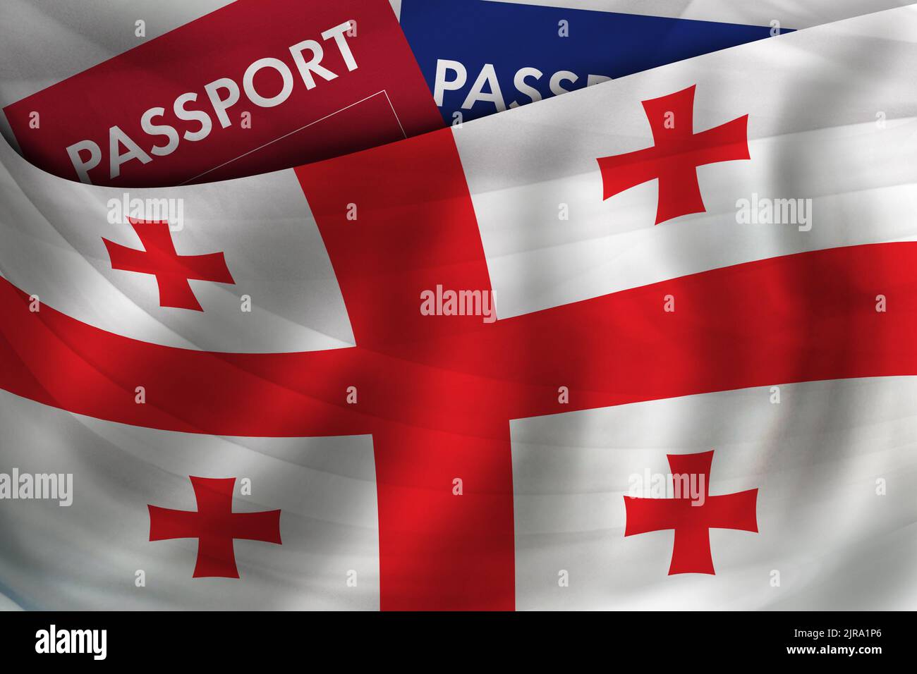 Georgian Flag Background And Passport Of Georgia Citizenship Official Legal Immigration Visa