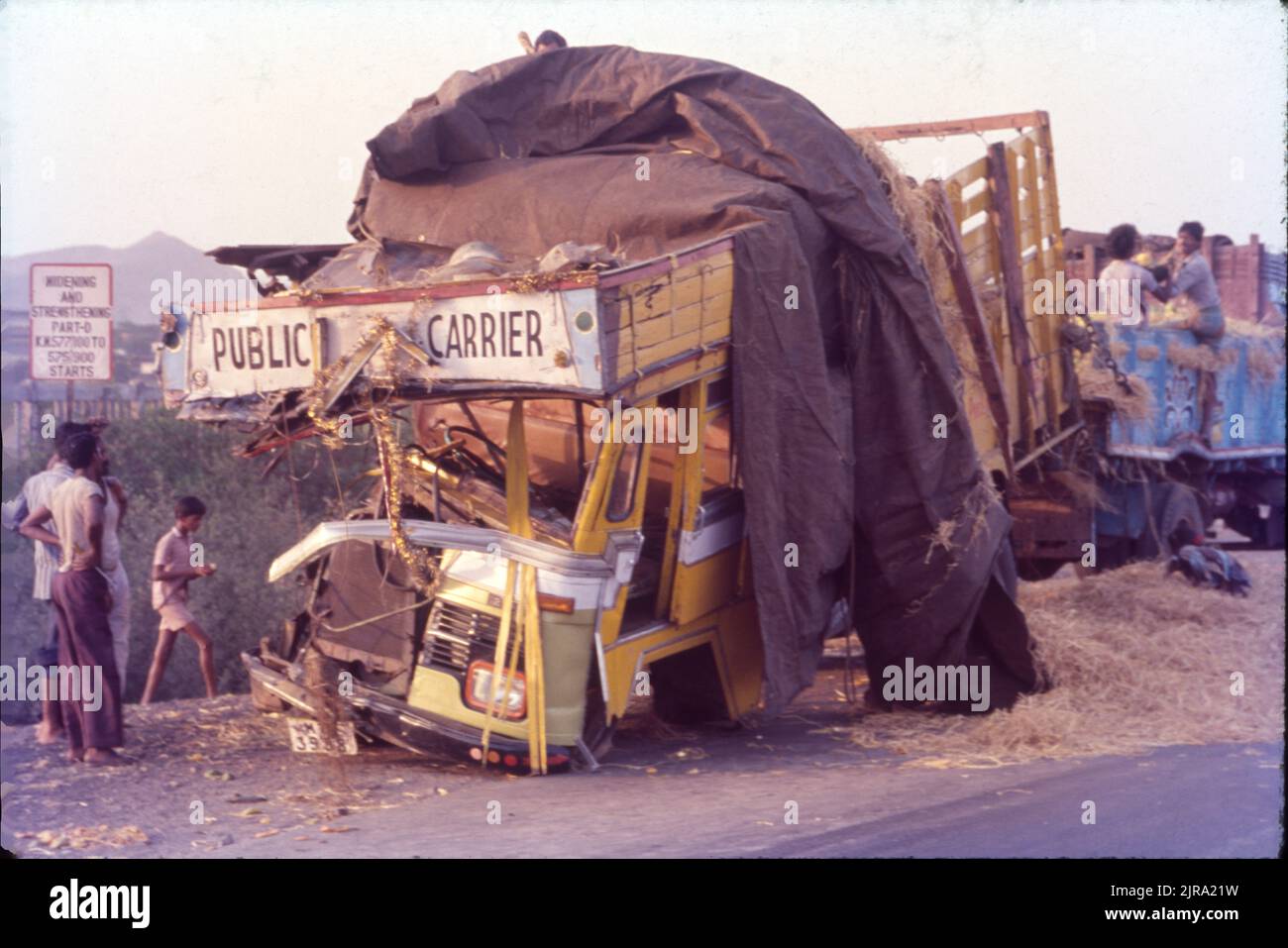 Road accident on National Highway, Smashed truck remains Stock Photo ...