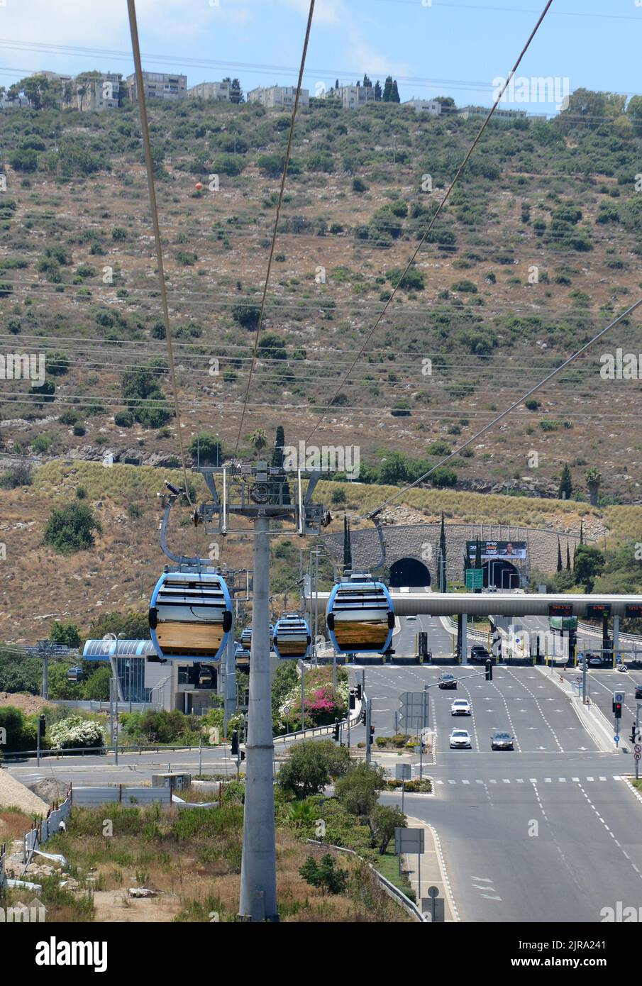 The modern Rachbalit cable car system connecting the bay of Haifa and ...