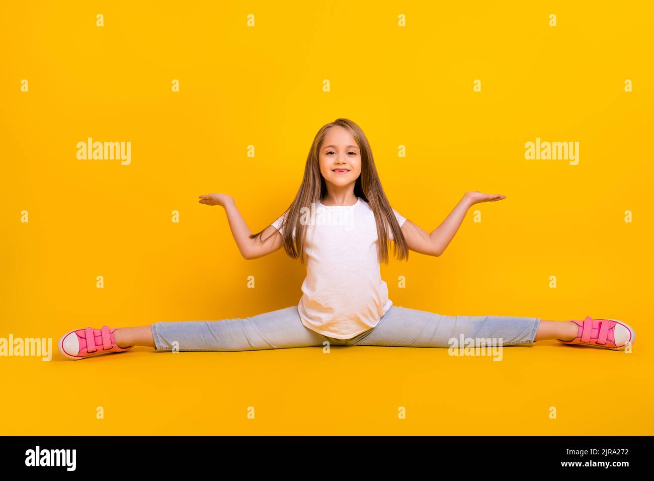 Full length photo of pretty funky school girl wear white t-shirt ...