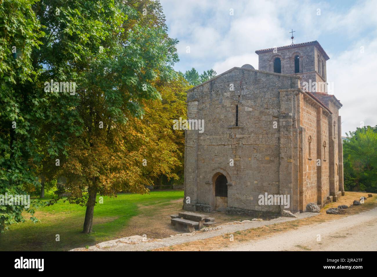 Facade of Nuestra Señora del Valle church. Monasterio de Rodilla ...