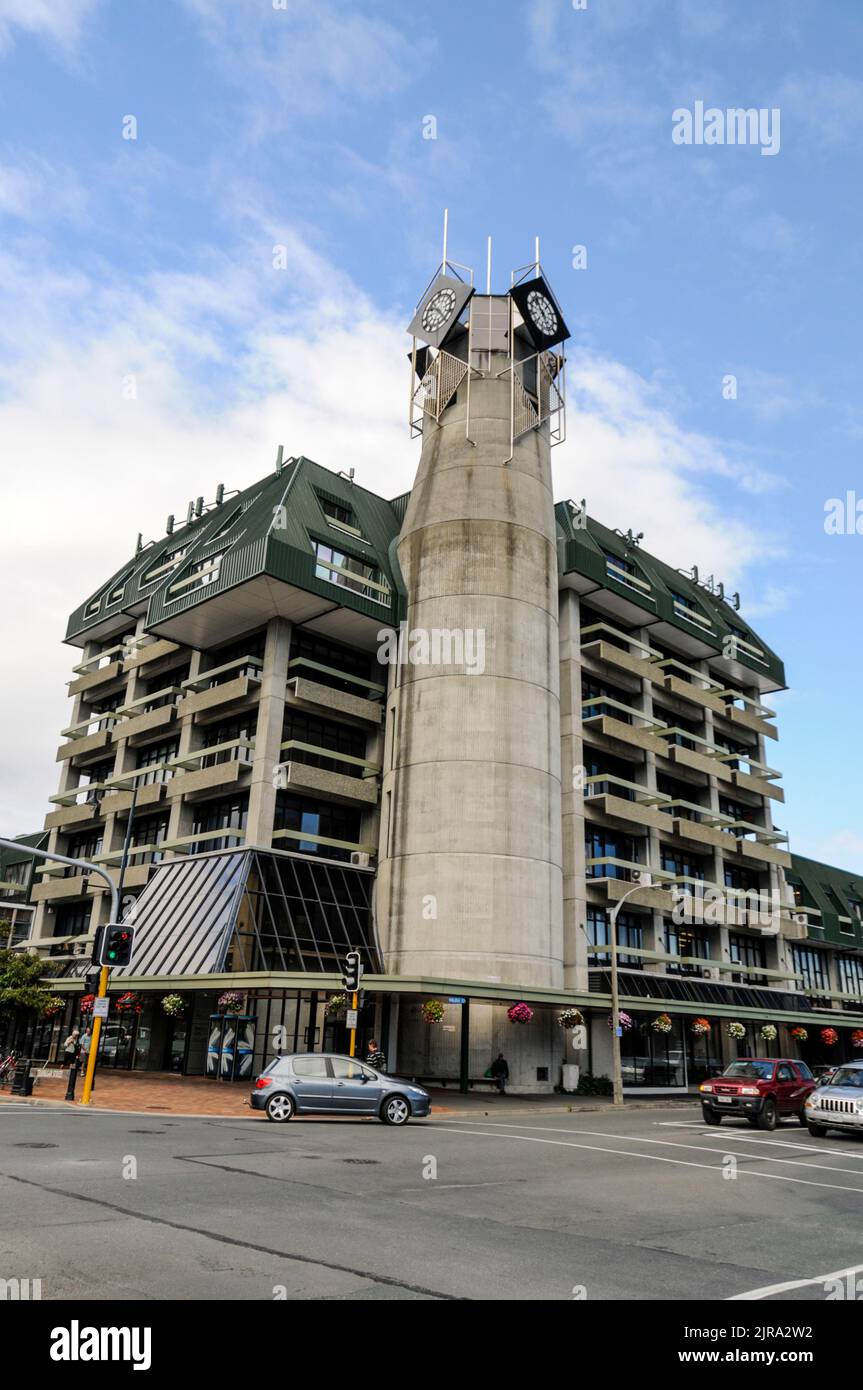 Nelson City Council and clock tower in Trafalgar Street, Nelson, South ...