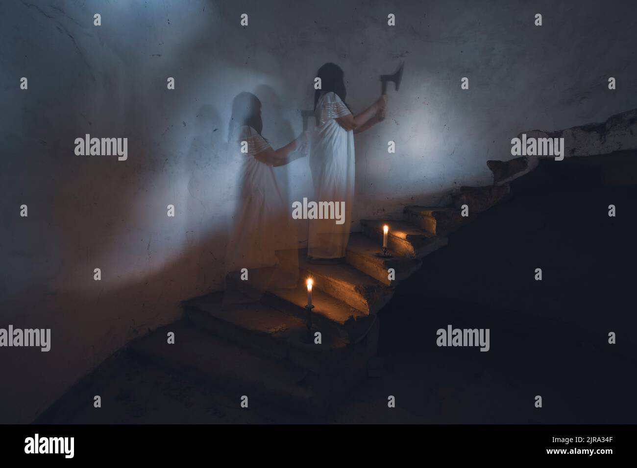 Ghost in abandoned, haunted house. Horror scene of scary spirit of a ...