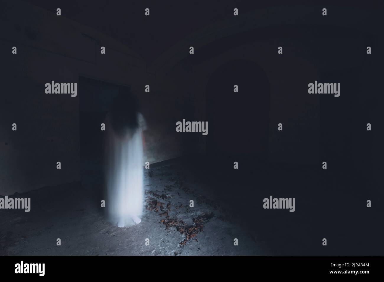 Ghost in abandoned, haunted house. Horror scene of scary spirit of a ...