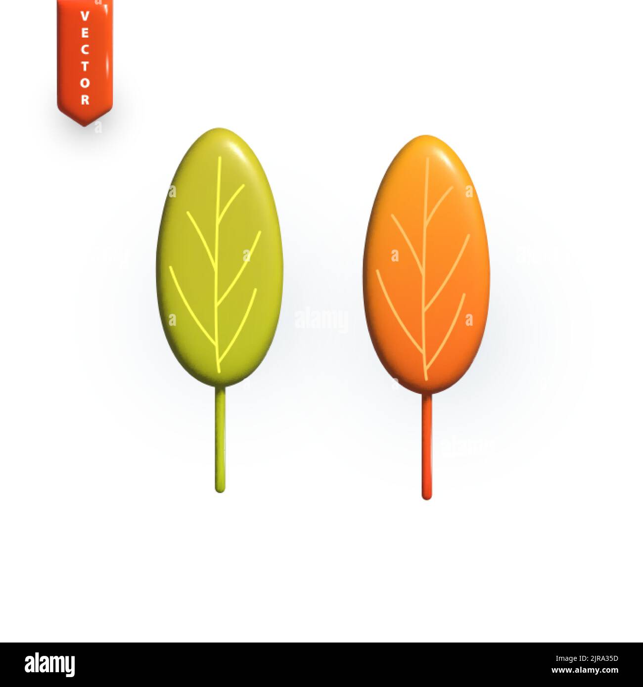 Autumn leaves on a white background, 3D rendering graphic style ...