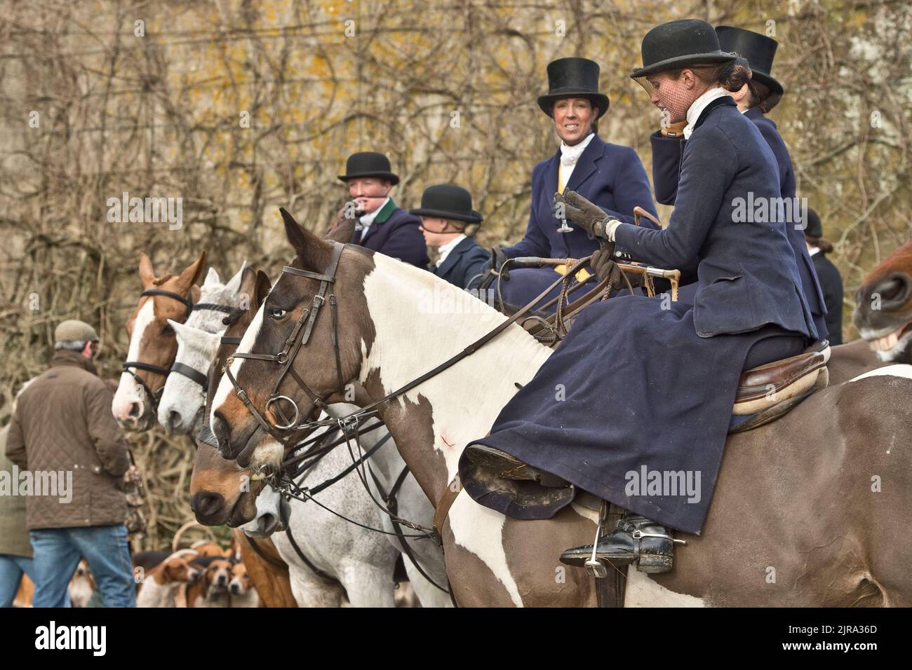 Side saddle riders at a hunt meet Stock Photo - Alamy