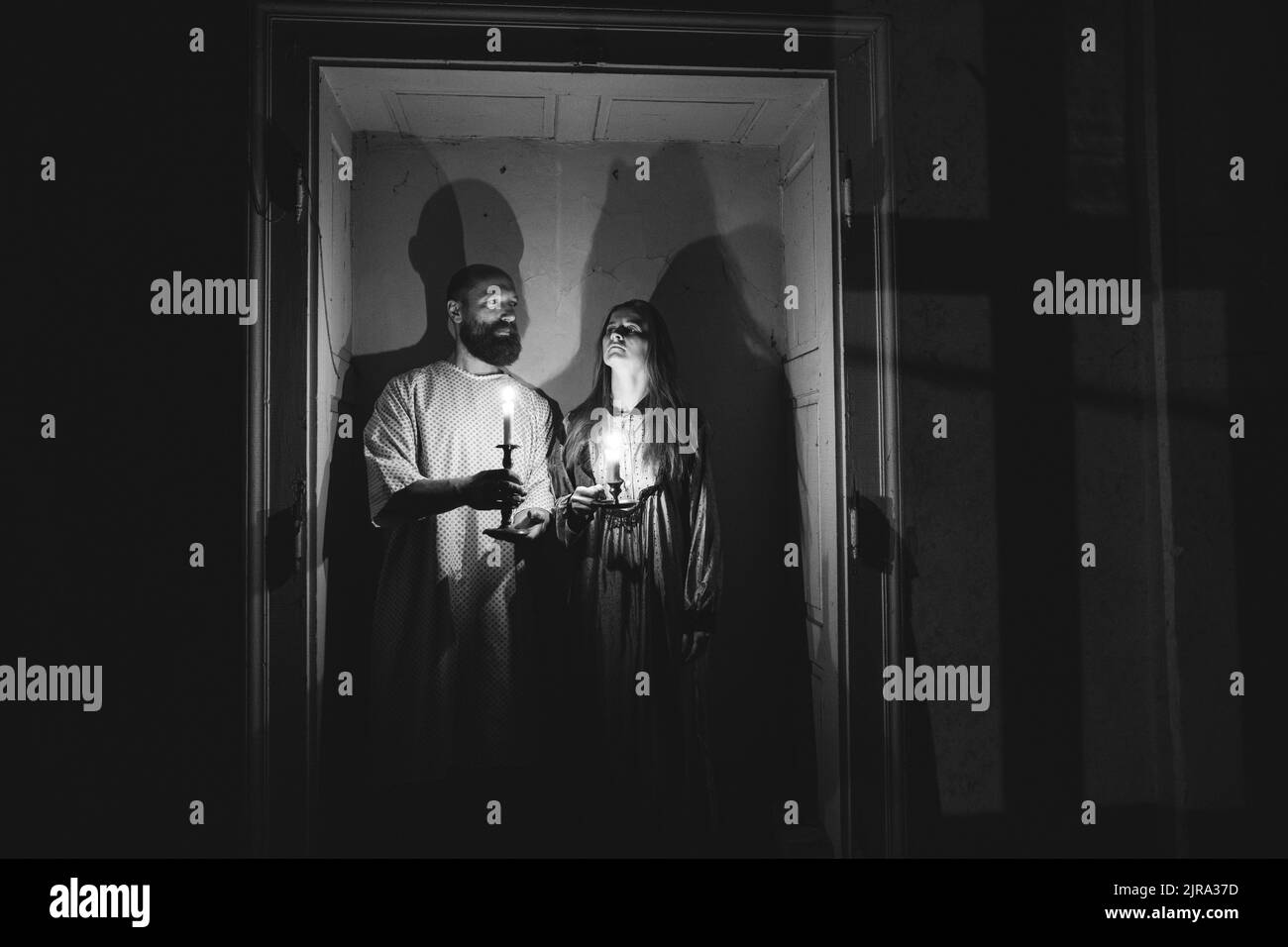 Ghosts in abandoned, haunted house. Horror scene of scary spirit of a ...