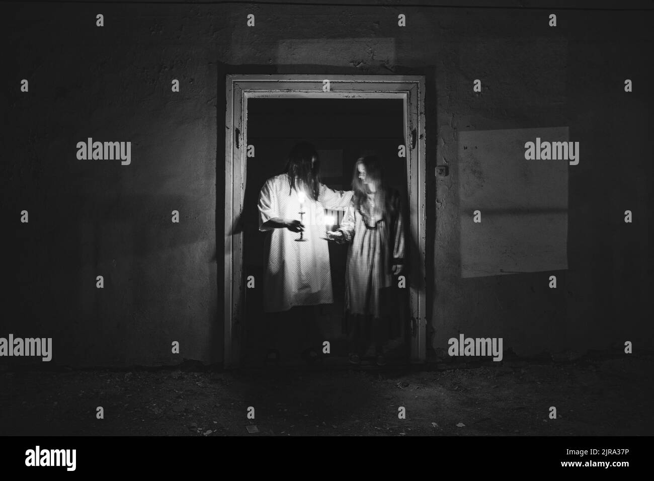 Ghosts in abandoned, haunted house. Horror scene of scary spirit of a ...