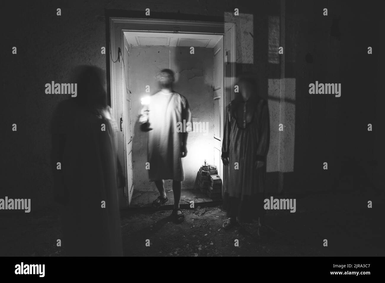 Ghosts in abandoned, haunted house. Horror scene of scary spirits ...