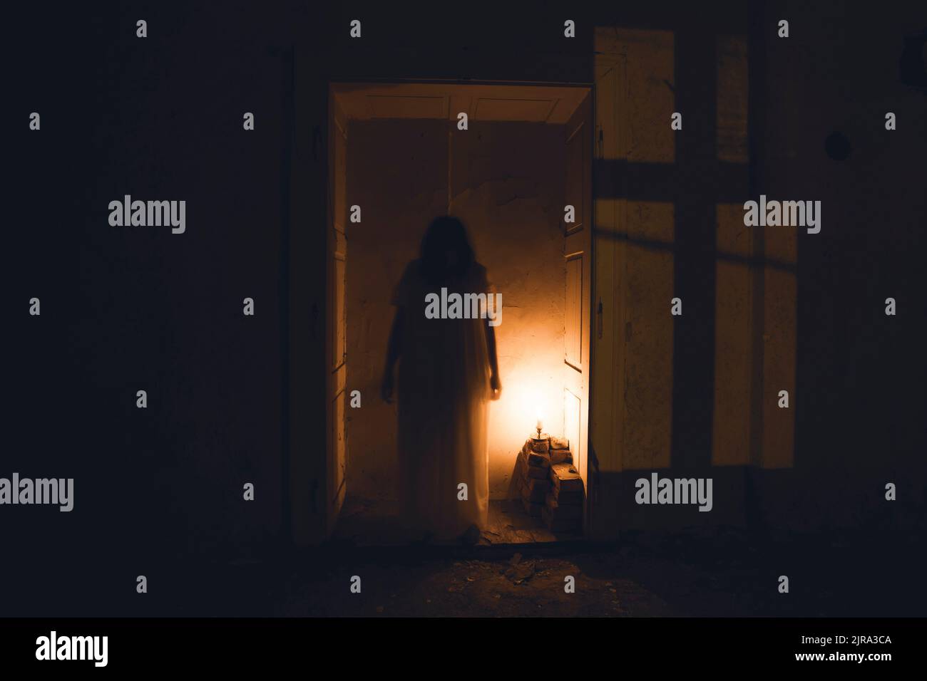 Ghost in abandoned, haunted house. Horror scene of scary spirit of a ...