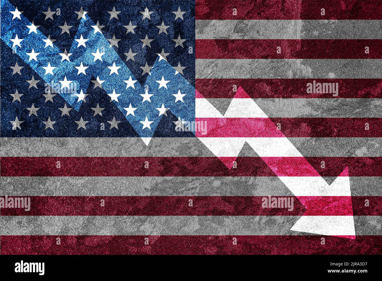 Arrow down on the background of the USA flag. The concept of economic ...