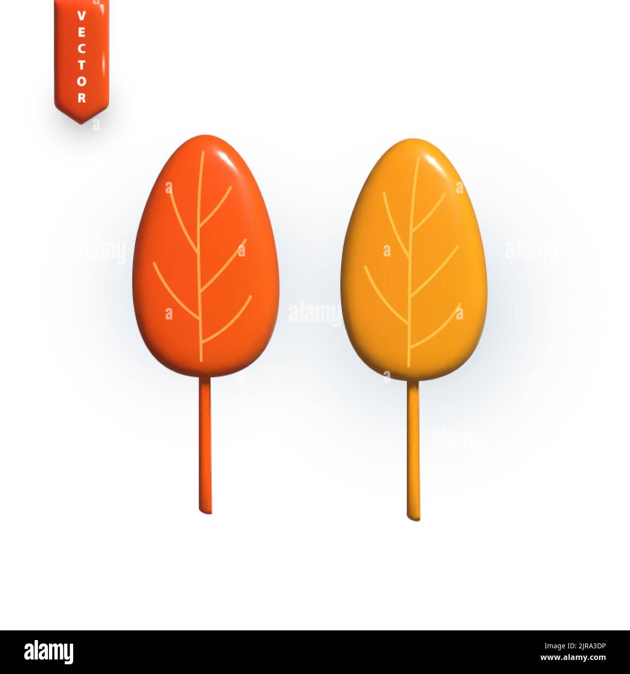 Autumn leaves on a white background, 3D rendering graphic style ...