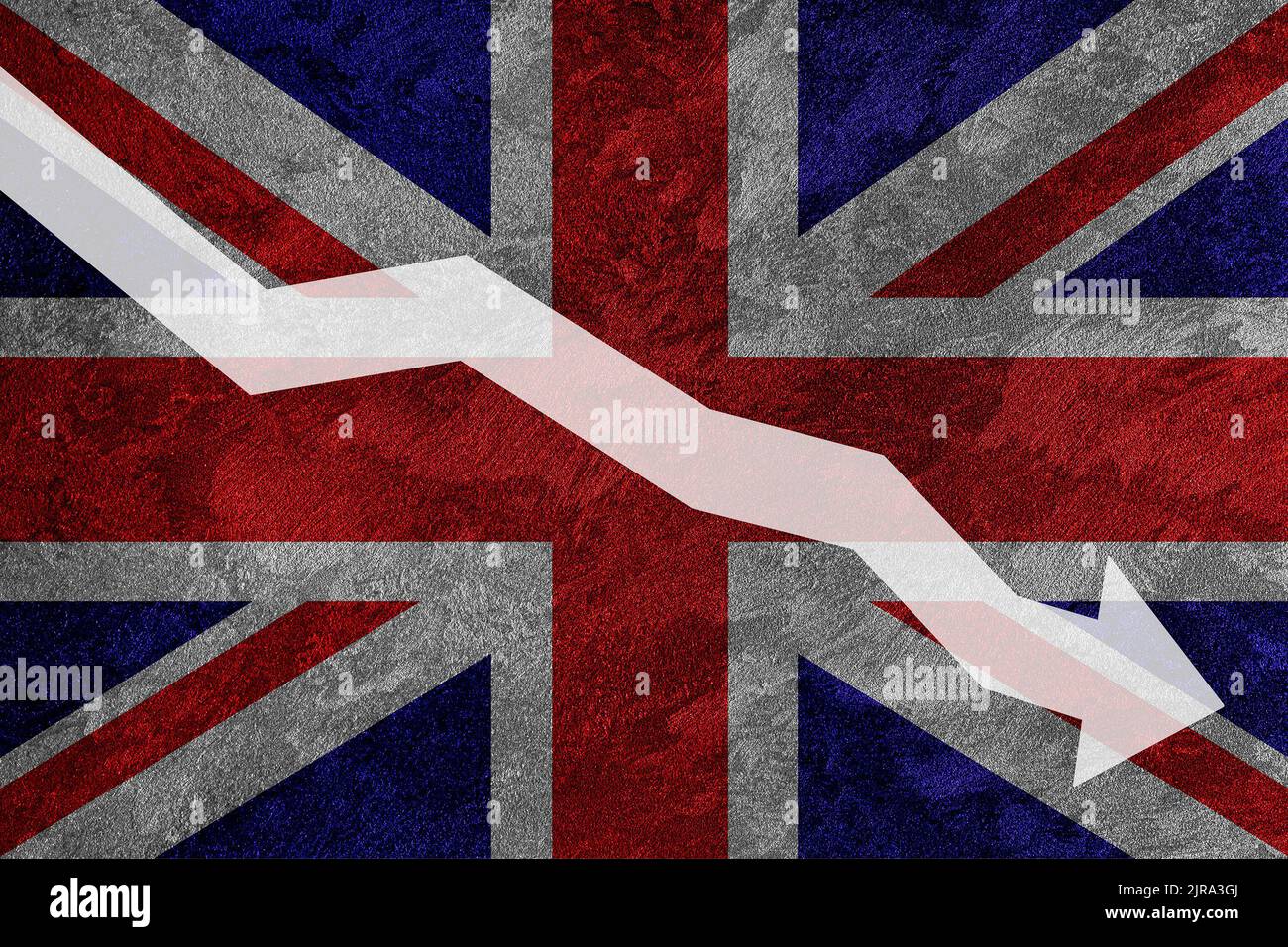 Arrow down on the background of the Great Britain flag. The concept of ...