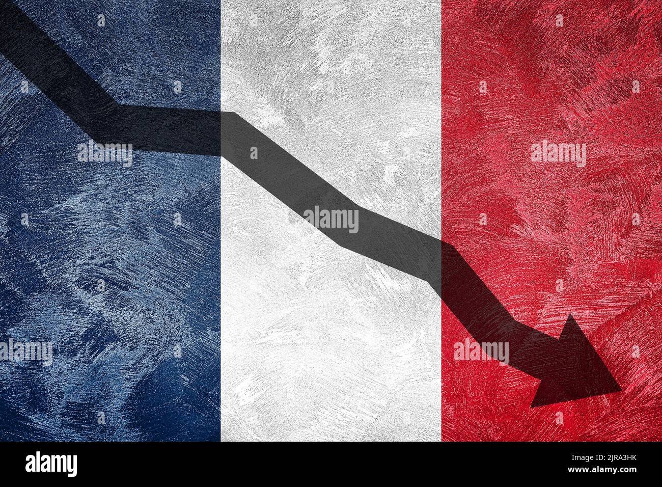 Arrow down on the background of the France flag. The concept of ...