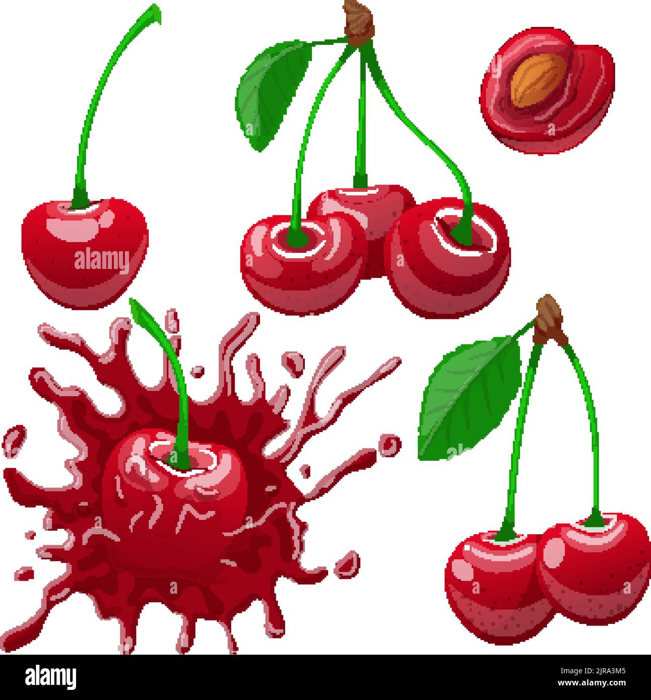 cherry red fruit set cartoon vector illustration Stock Vector Image ...