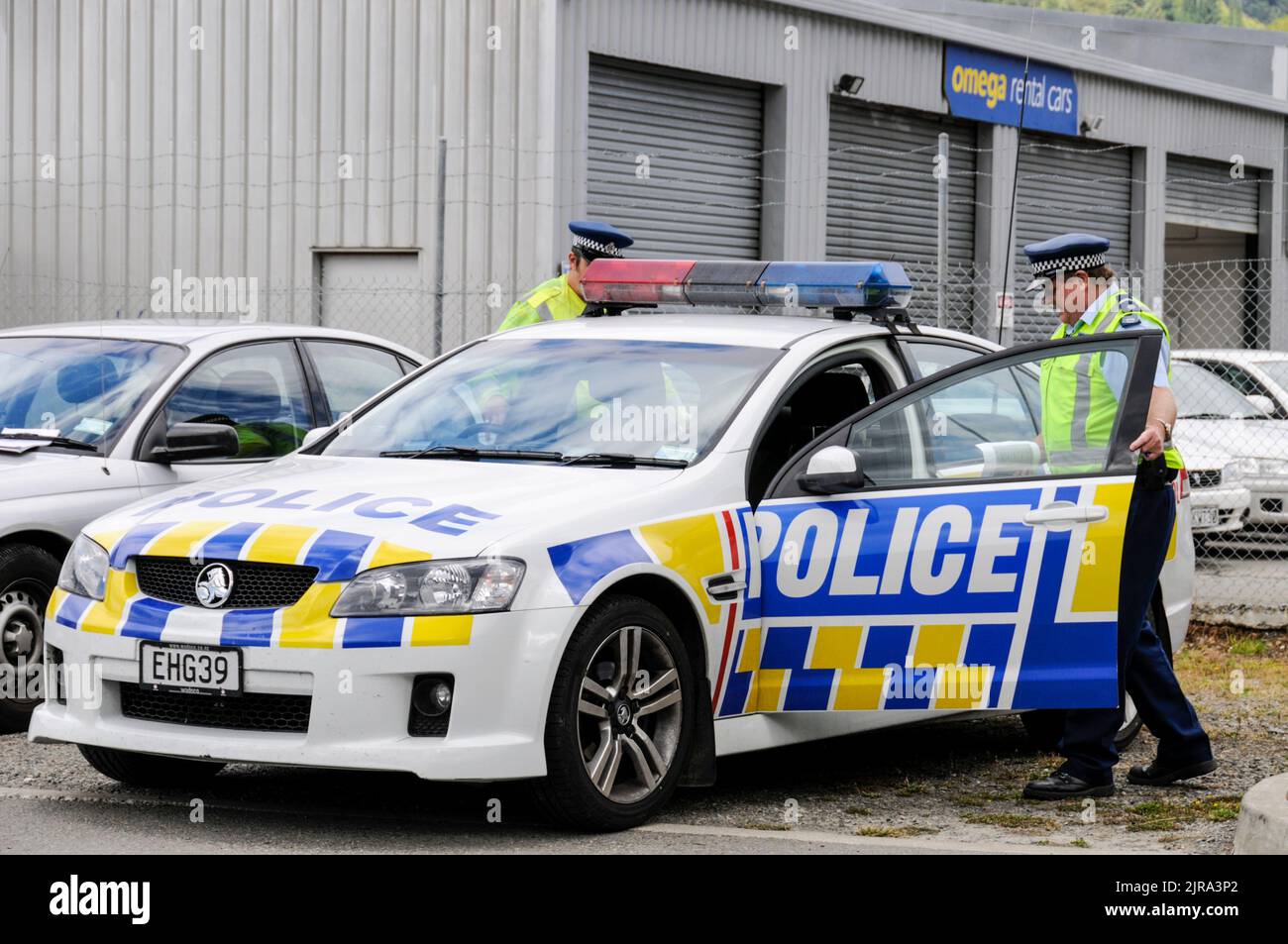 New Zealand police officers on traffic duty at the port of Picton on ...