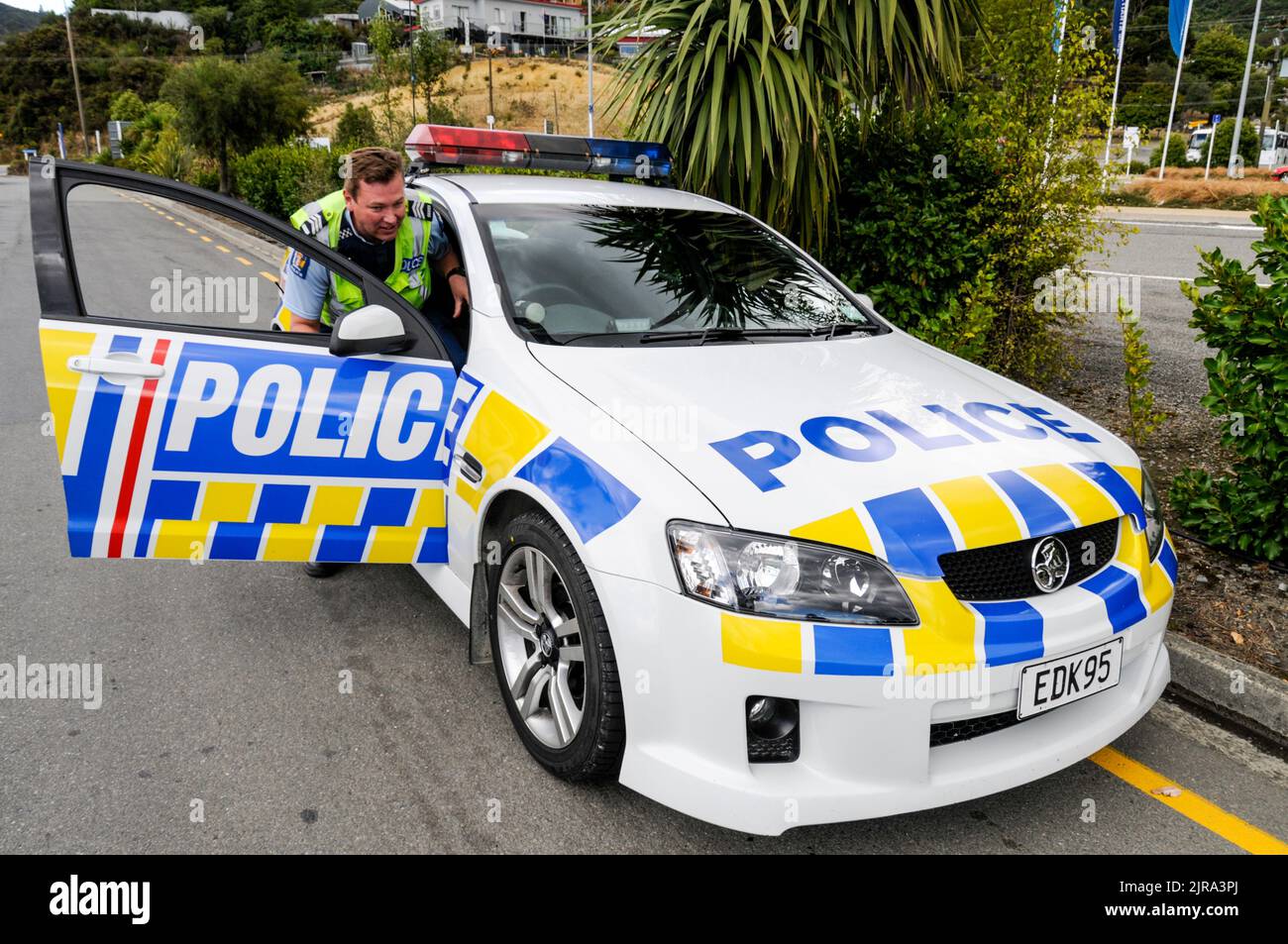 New Zealand police officers on traffic duty at the port of Picton on ...