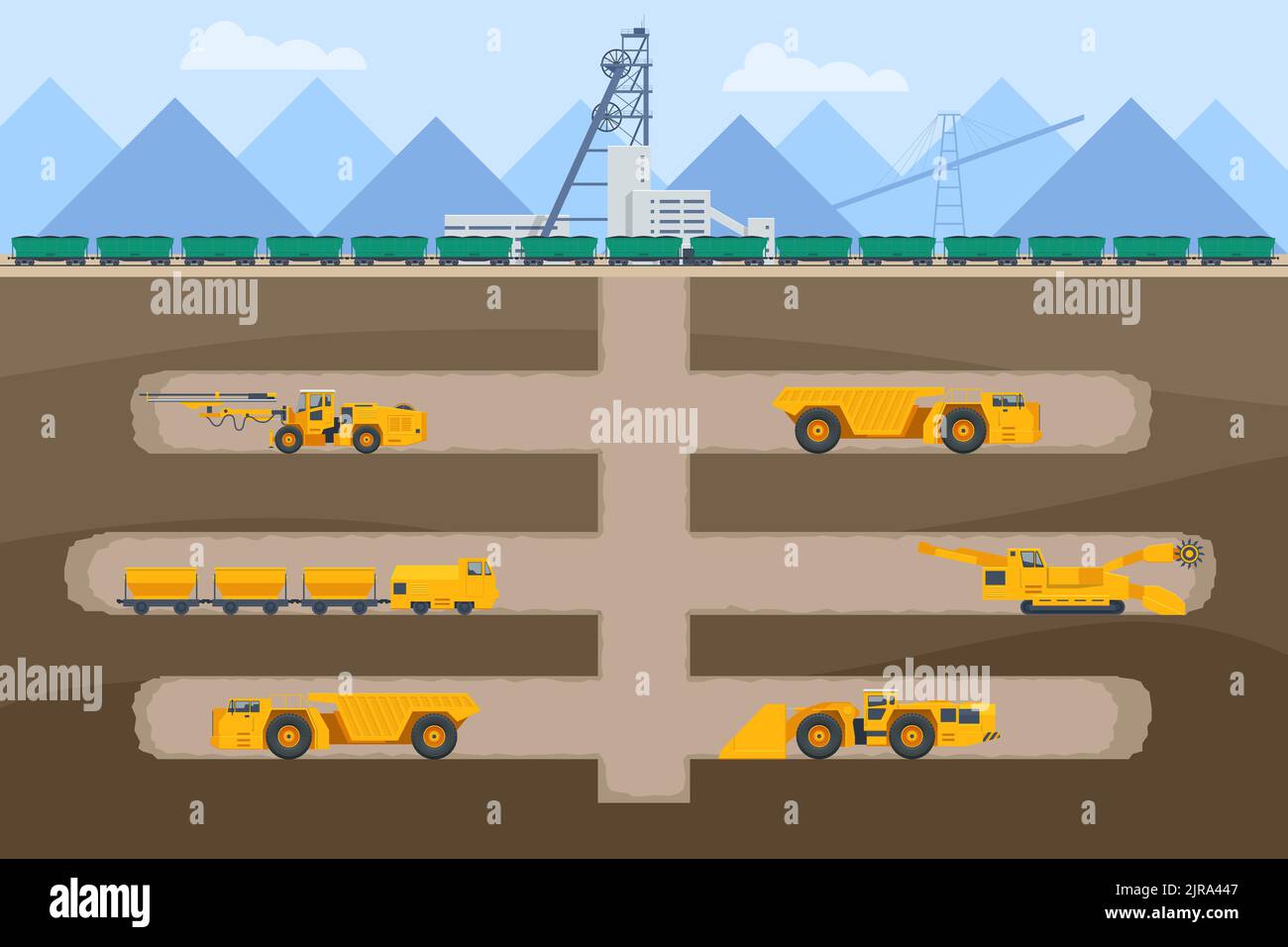 Isometric construction underground and open pit mining quarry ...