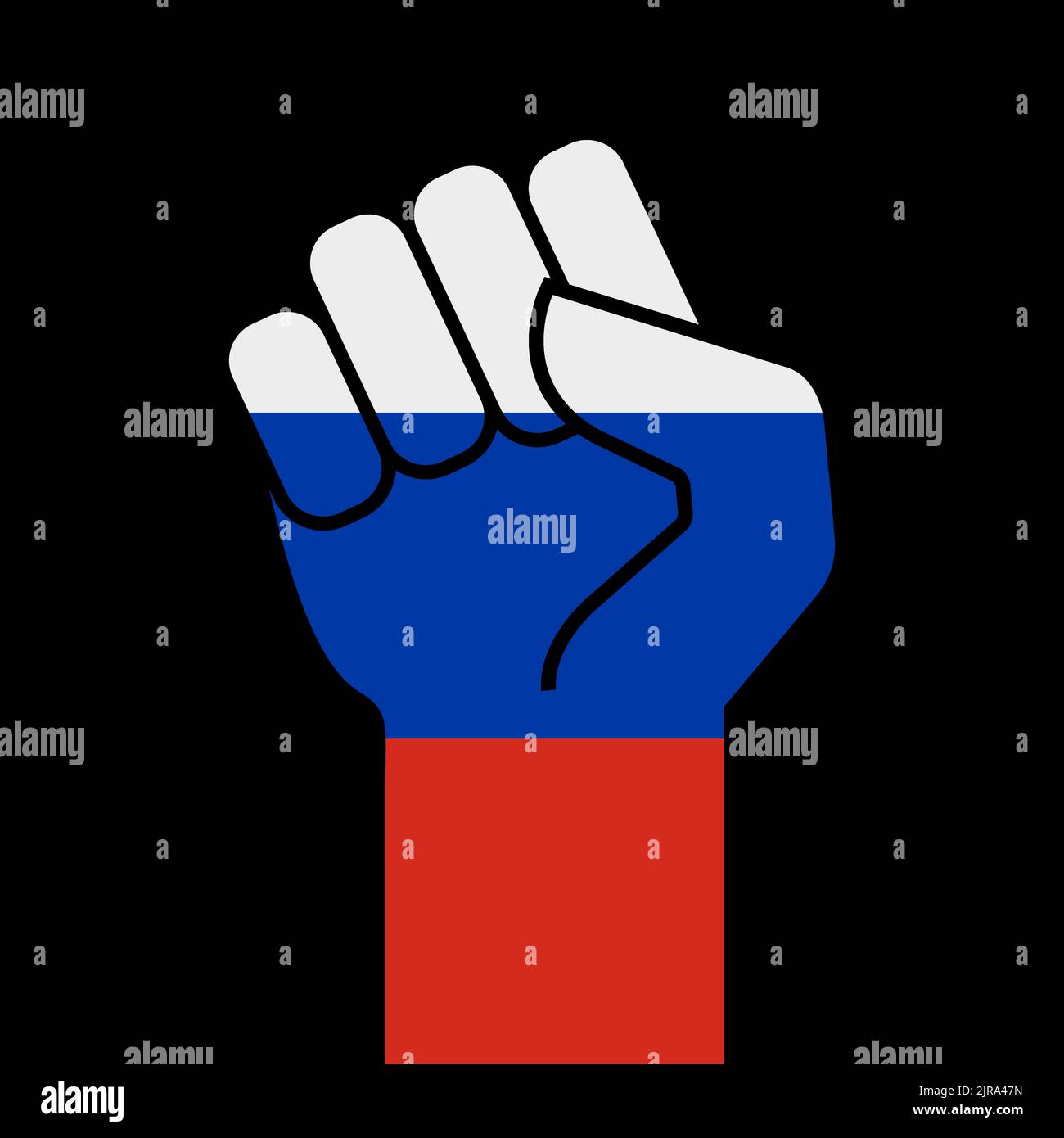 Protest fist in the colors of the Russian flag. Rised hand. Flat vector ...