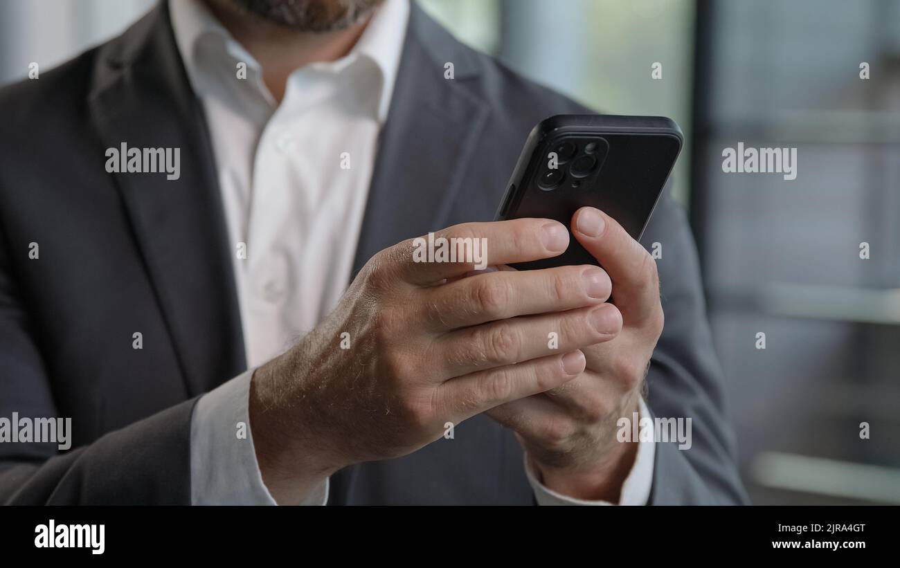 Moving footage close up male hands holding smartphone adult 40s man ...