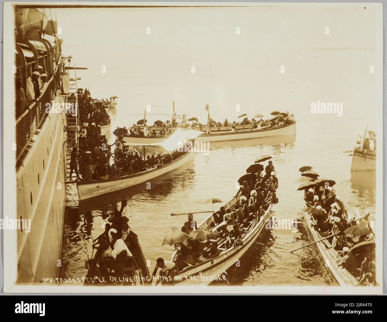 Mata'afa's people delivering arms to the "Badger", 1899, Smoa, by ...