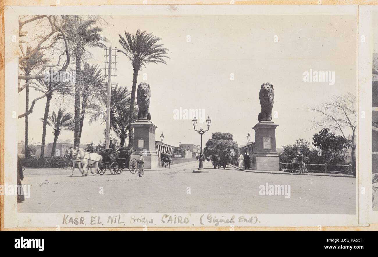 Kasr-el-Nil Bridge, Cairo (Gizineh end). From the album: Photograph album of Major J.M. Rose ...