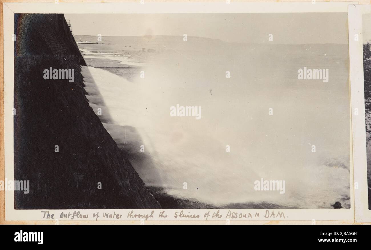 The outflow of water through the sluices of the Assouan Dam. From the ...