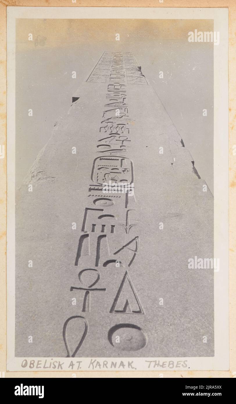 Obelisk at Karnak, Thebes. From the album: Photograph album of Major J ...