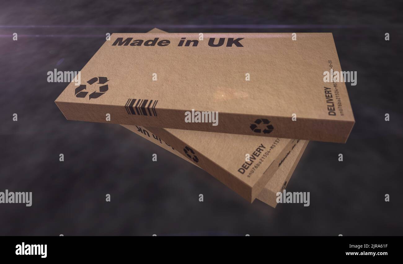 Made in UK box production line. Manufacturing and delivery. Product ...