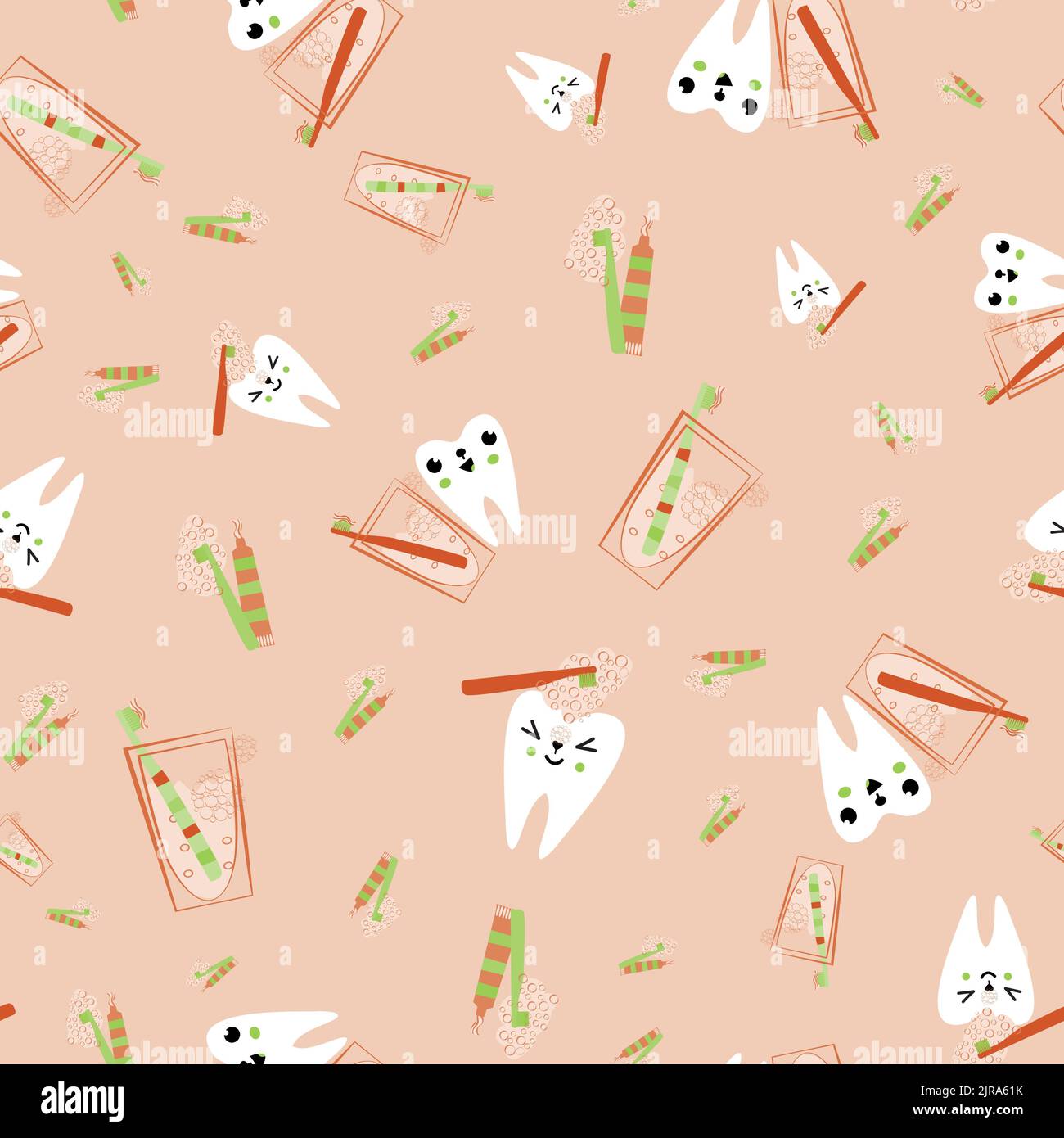Kawaii tooth kids dental care vector educational seamless pattern ...