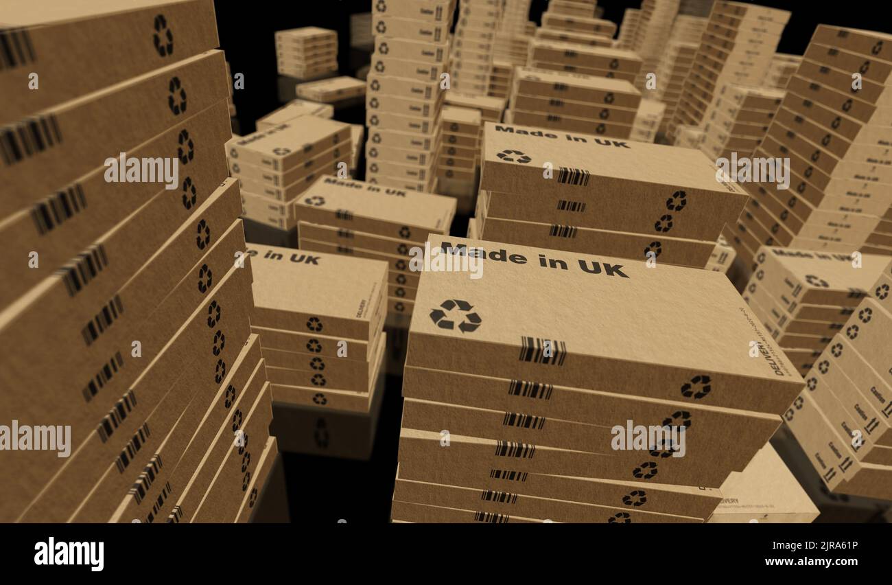 Made in UK box production line. Manufacturing and delivery. Product ...