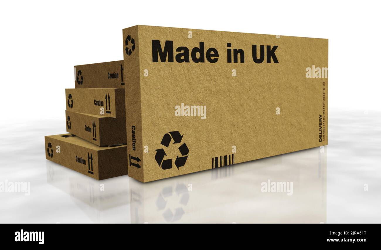 Made in UK box production line. Manufacturing and delivery. Product ...
