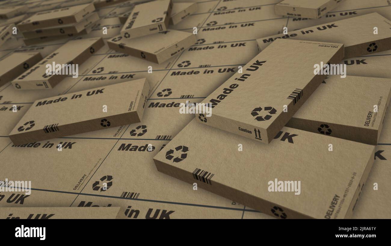 Made in UK box production line. Manufacturing and delivery. Product ...