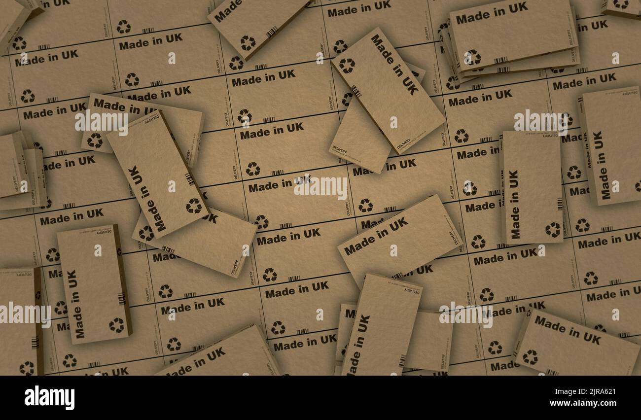 Made in UK box production line. Manufacturing and delivery. Product ...