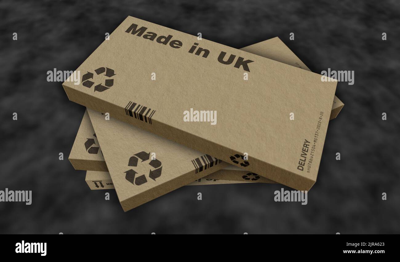 Made in UK box production line. Manufacturing and delivery. Product ...