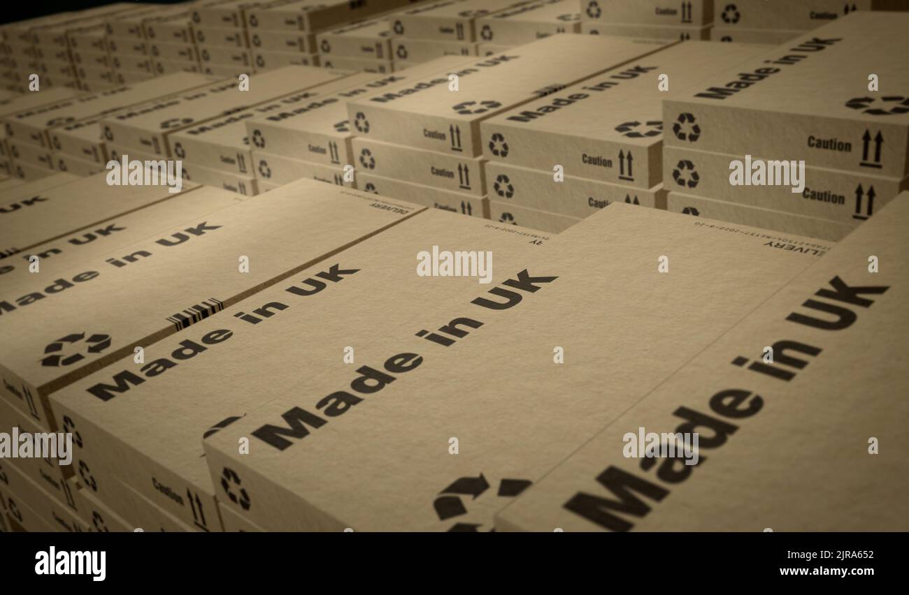 Made in UK box production line. Manufacturing and delivery. Product ...