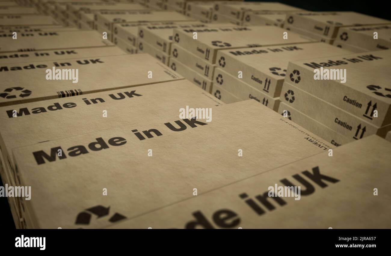 Made in UK box production line. Manufacturing and delivery. Product ...