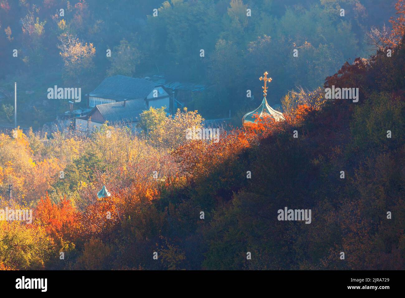 Autumn Scenery with Church and Hill . Monastery Saharna in Moldova ...