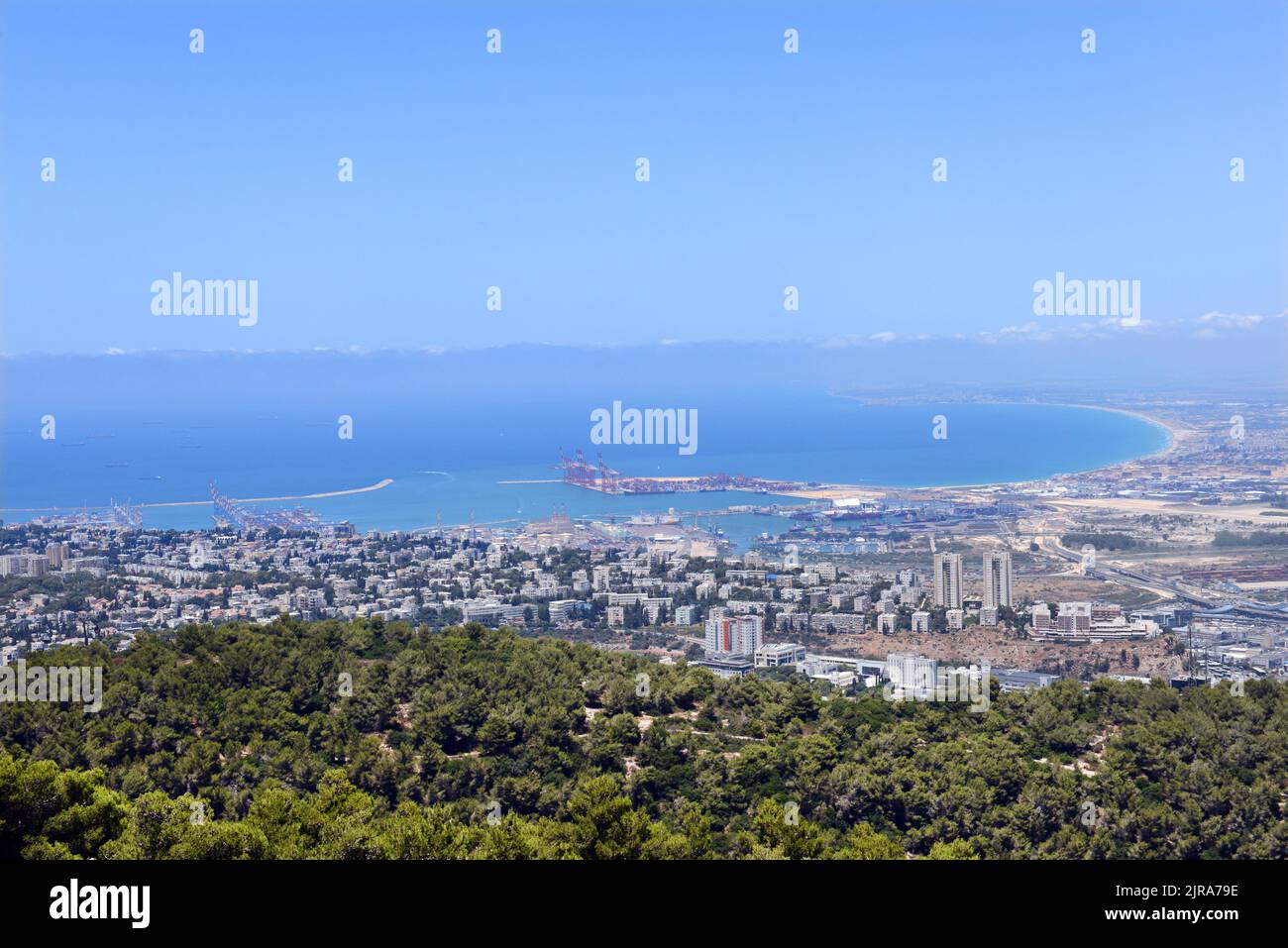 A view of the Bay of Haifa with the seaport as seen from the Carmel ...