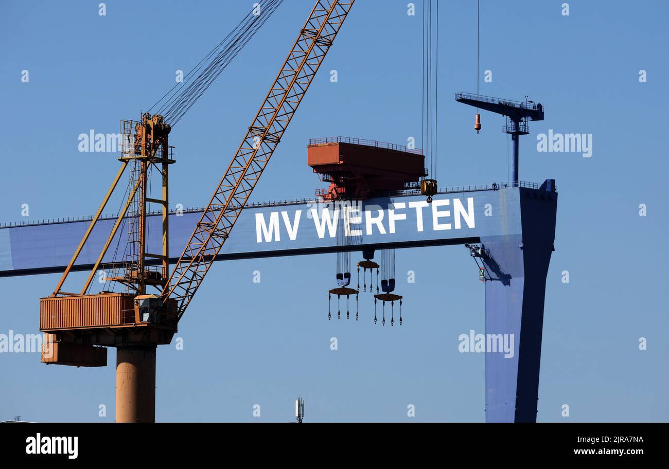 23 August 2022, Mecklenburg-Western Pomerania, Warnemünde: The shipyard ...