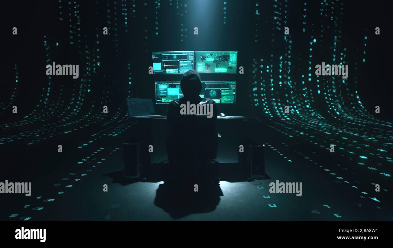Minimalistic Concept Of Alone Hacker Programmer Surrounded By Green Programming Codes In A Dark