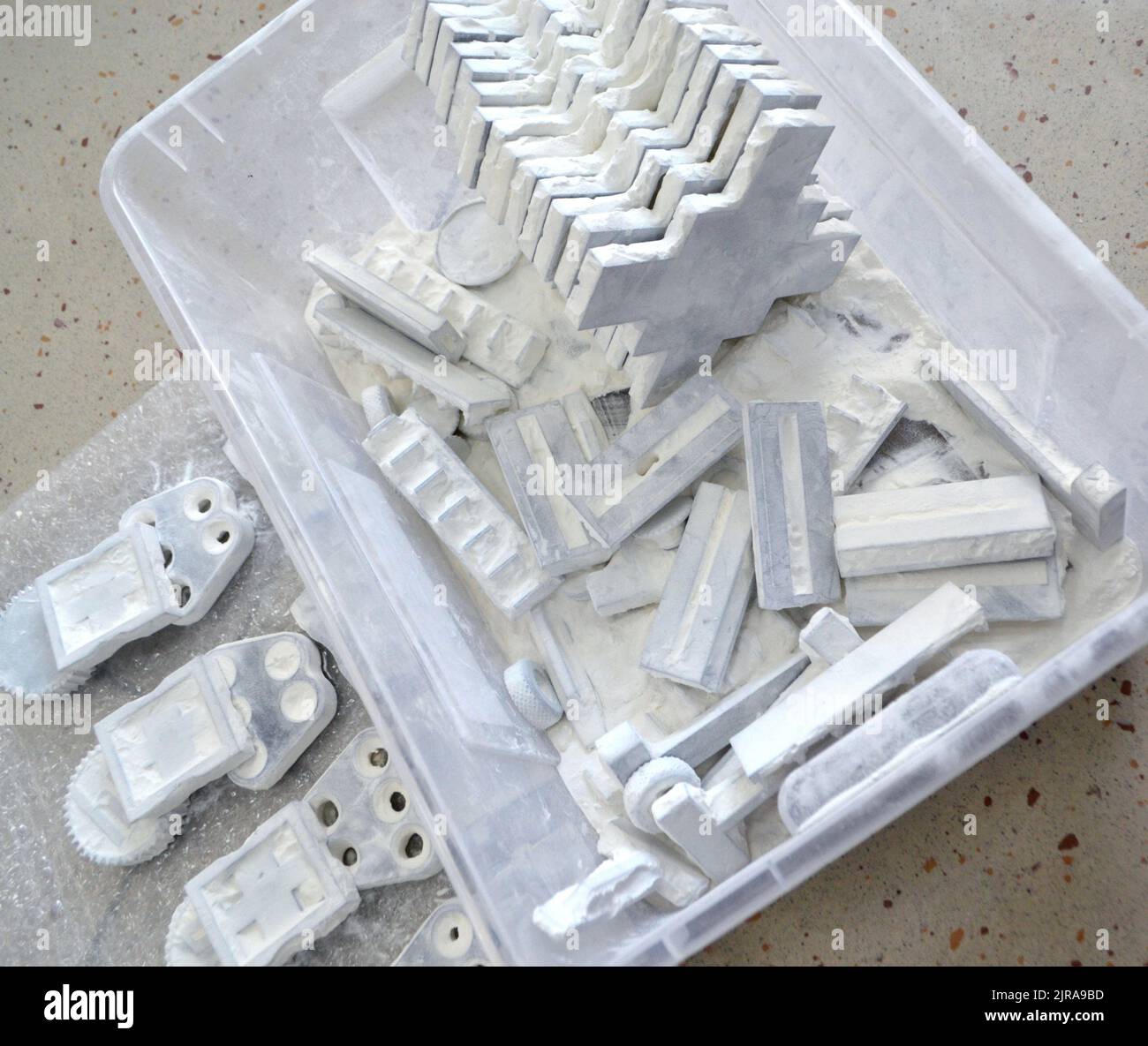 Detail objects printed on powder 3D printer and covered white polyamide ...