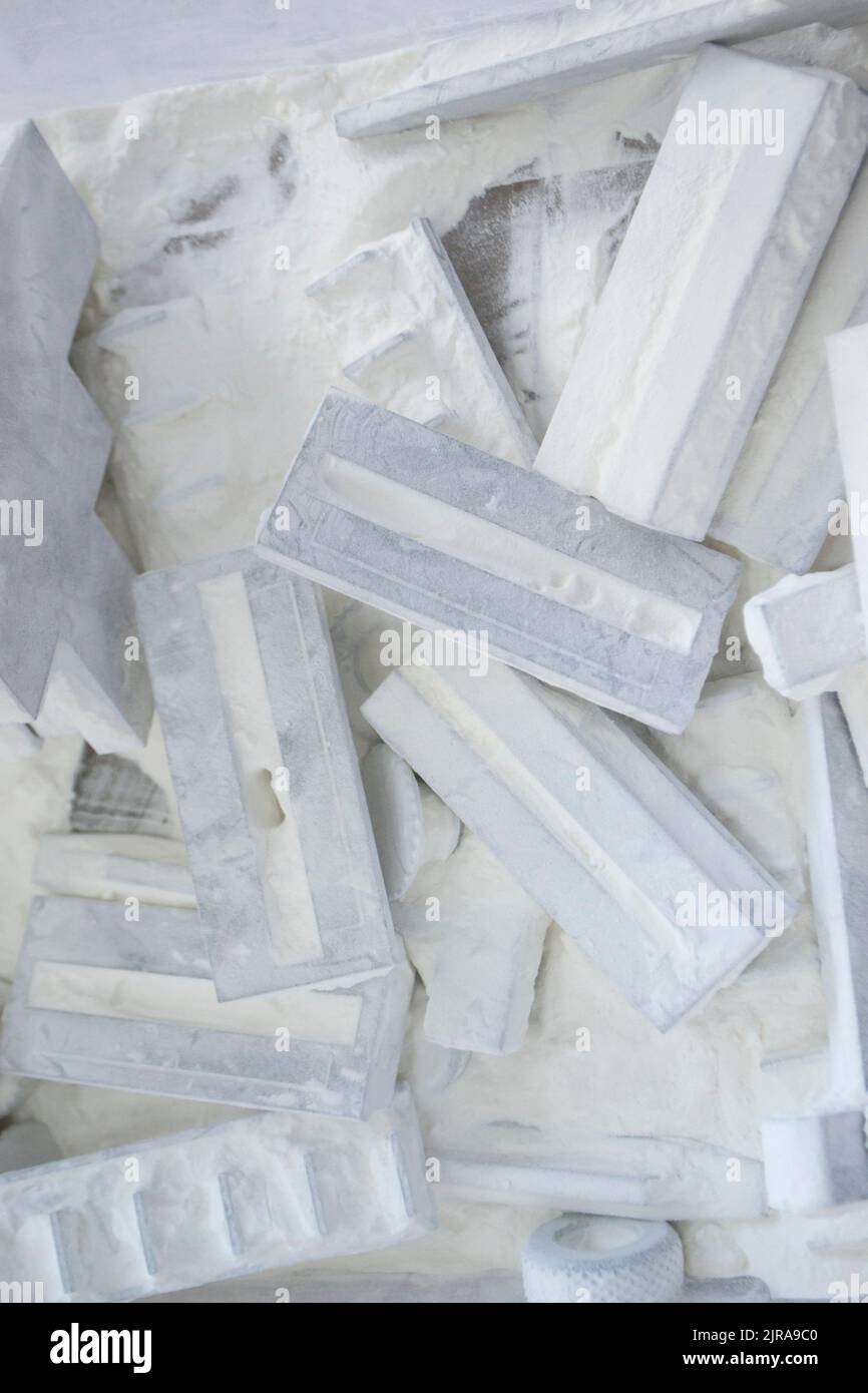 Detail objects printed on powder 3D printer and covered white polyamide ...