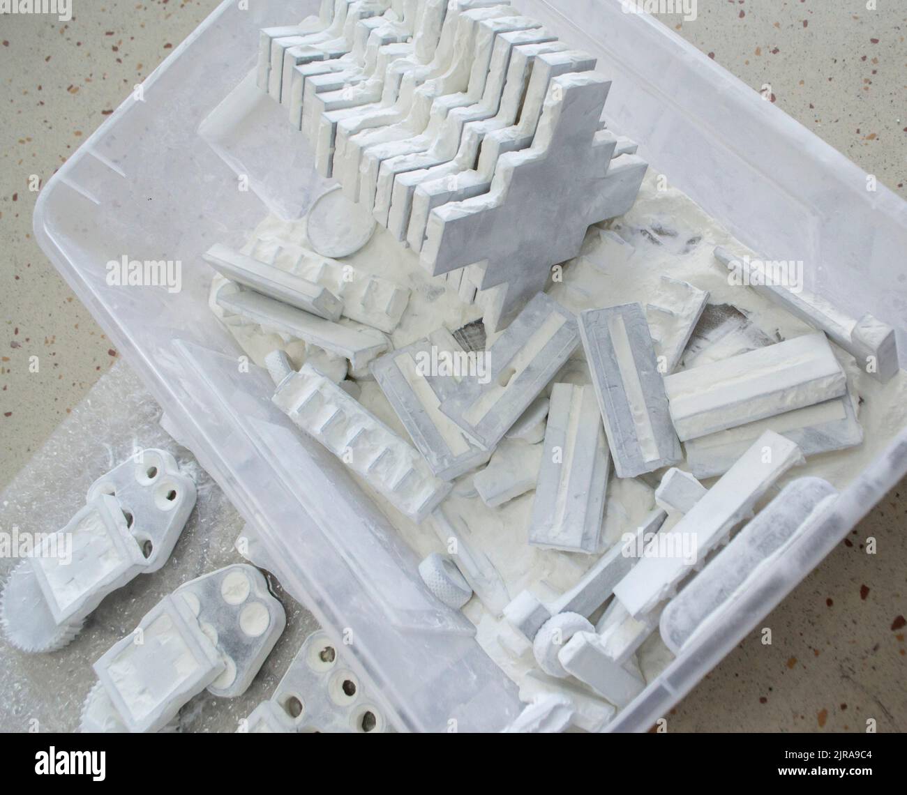 Detail objects printed on powder 3D printer and covered white polyamide ...