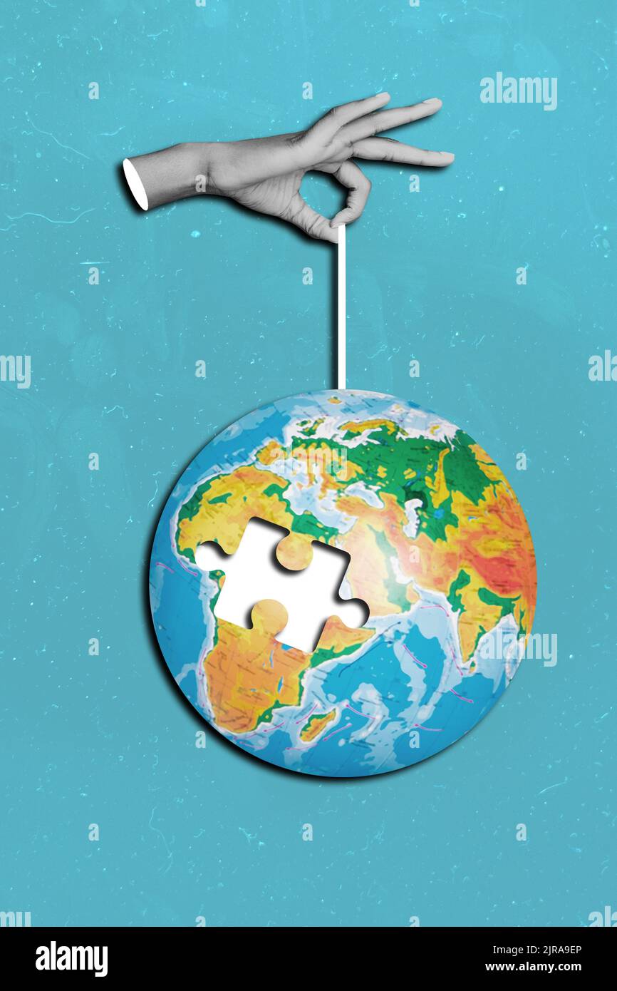 Photo cartoon comics sketch picture of arm holding hanging earth ...